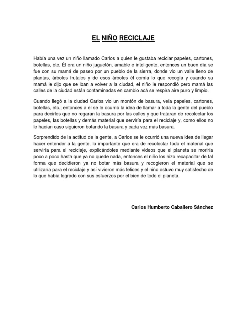 Cuento El Niño Del Reciclaje | PDF