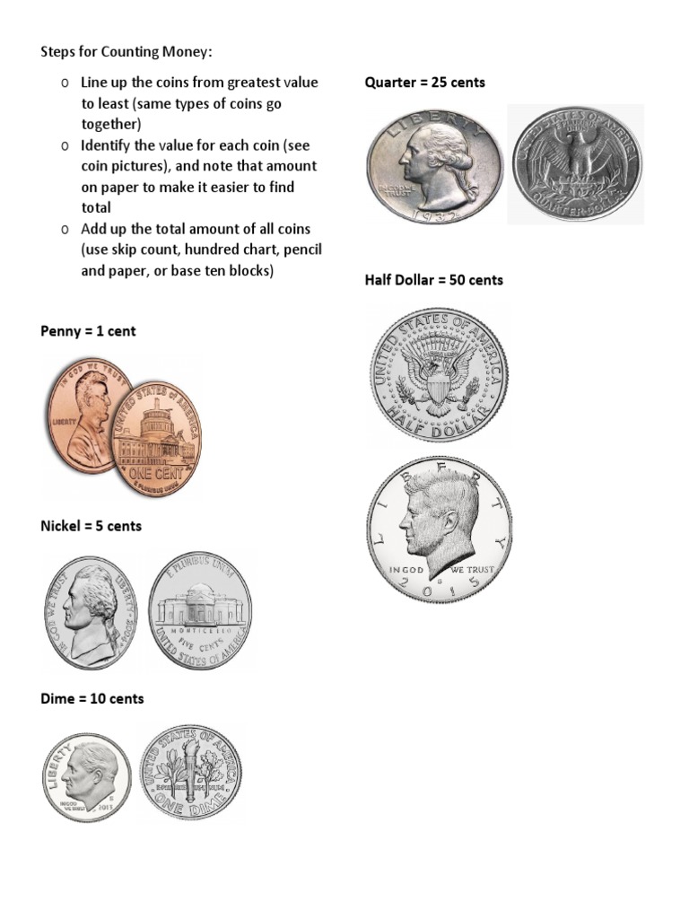 Steps for Counting US Coins | PDF | Penny (United States Coin) | Coins