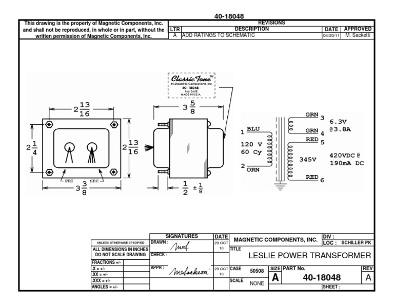 Leslie Power Transformer Drawing | PDF