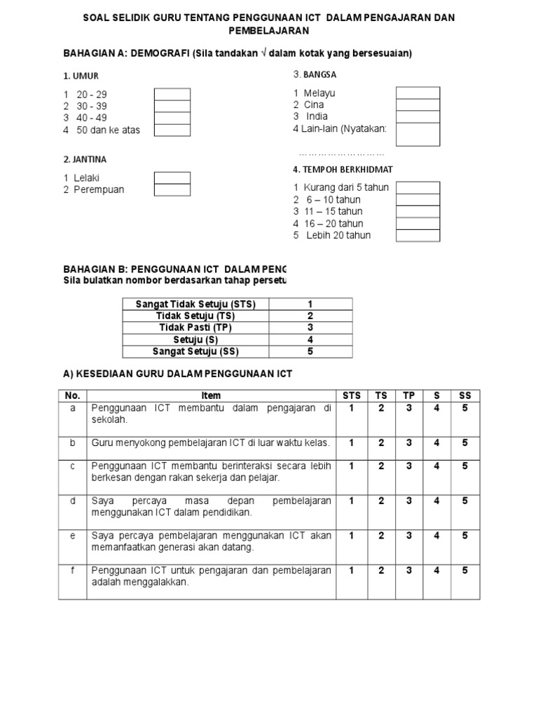 Borang Soal Selidik Penggunaan Ict Dalam PDP | PDF