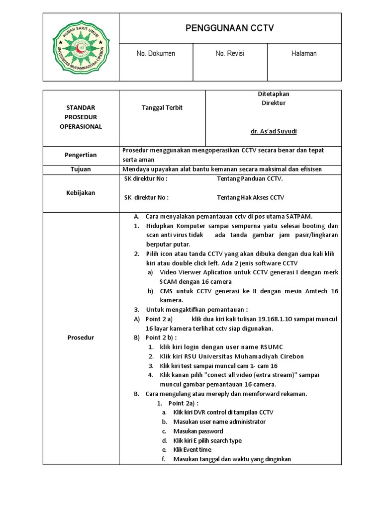SOP Penggunaan CCTV di Hotel | PDF