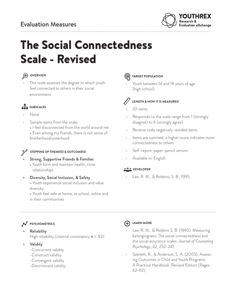 The Social Connectedness Scale Revised | Validity (Statistics ...