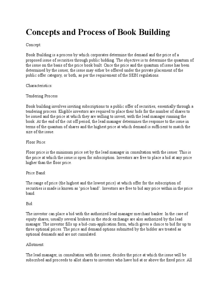 Concepts and Process of Book Building | Download Free PDF | Securities (Finance) | Microeconomics