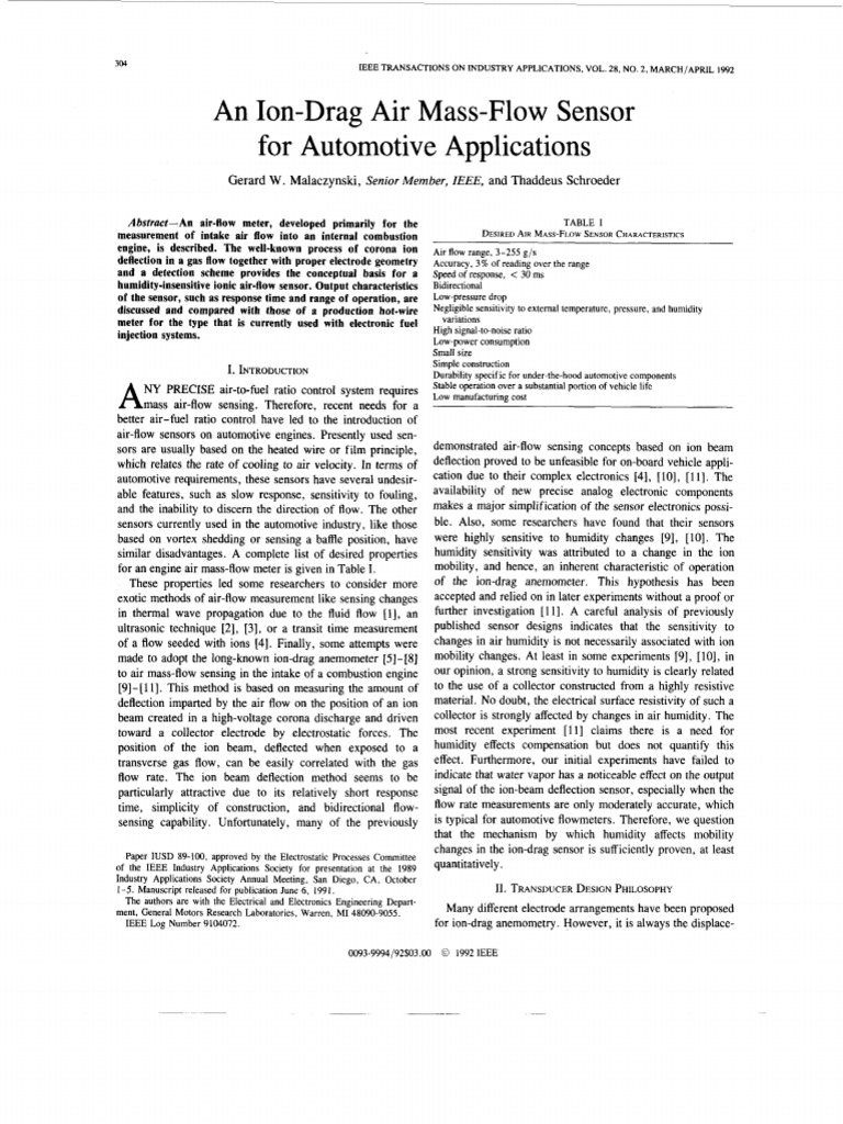 An Ion-Drag Air Mass-Flow Sensor For Automotive Applications | PDF ...