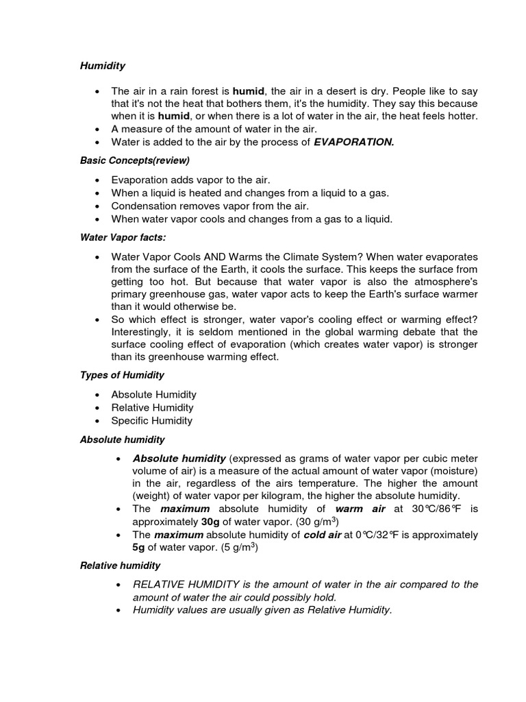 Humidity: Basic Concepts (Review) | PDF | Water Vapor | Humidity