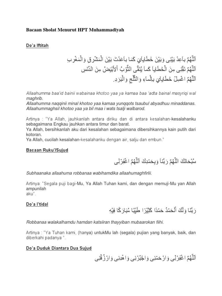 Bacaan Sholat Menurut HPT Muhammadiyah | PDF