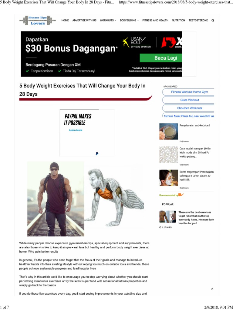 5 Body Weight Exercises That Will Change Your Body in 28 Days - Fitness ...