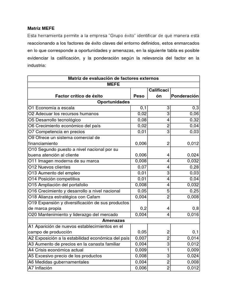 Matriz MEFE | PDF | Macroeconómica | Economias