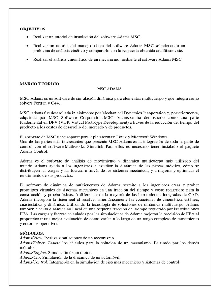 Tutorial Adams | PDF | Dinámica (Mecánica) | Software