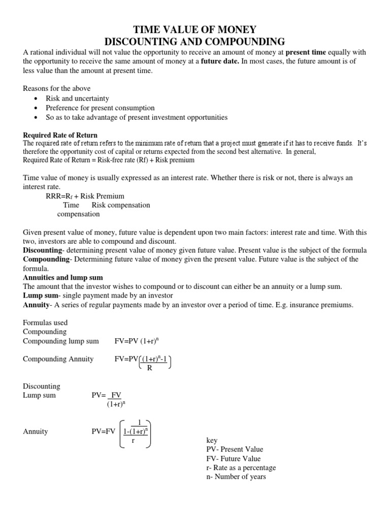 Time Value of Money Discounting and Compounding: Required Rate of ...