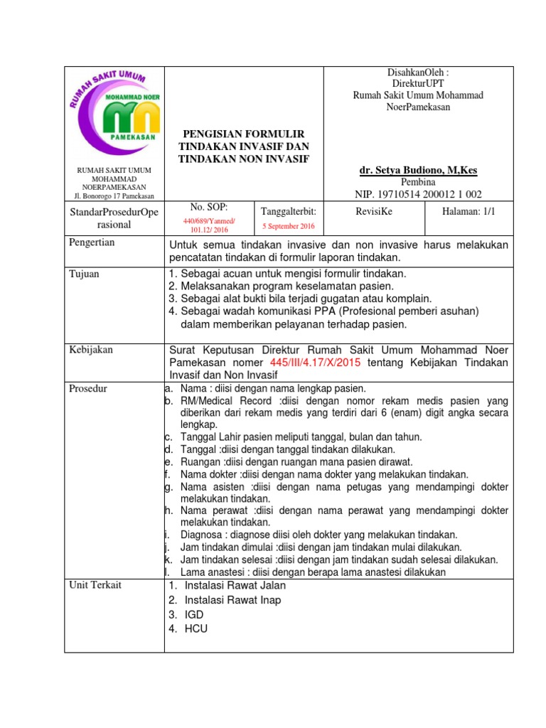 SPO Tindakan Invasif Dan Tindakan Non Invasif | PDF
