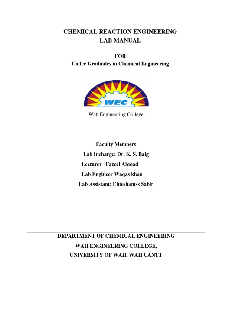 CRE Lab Manual | PDF | Chemical Reactor | Reaction Rate