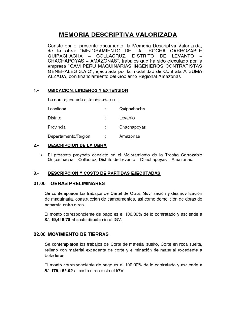 Memoria Descriptiva Valorizada | PDF | Material compuesto | Materiales de construcción