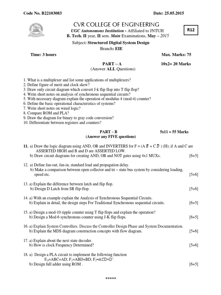 Structured Digital System Design Question Paper | PDF | Electrical ...