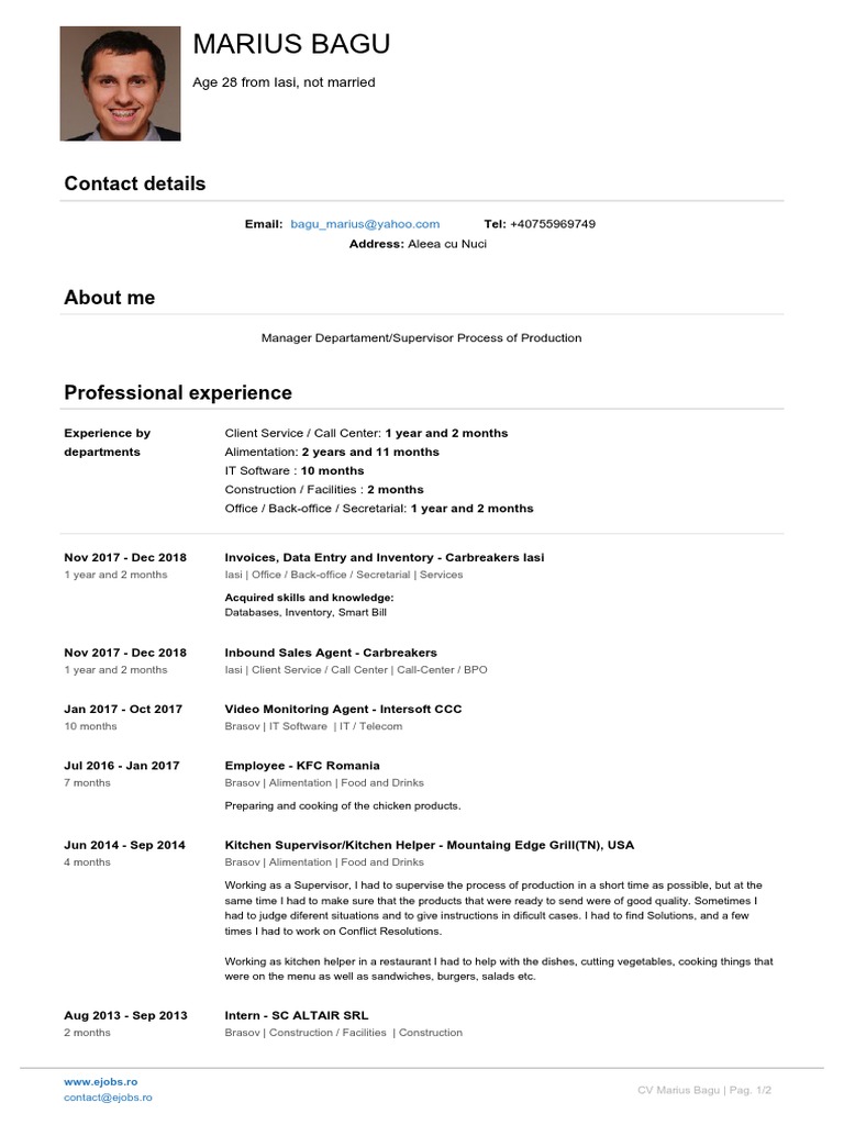 CV Marius Bagu en | PDF | Food And Drink | Foods