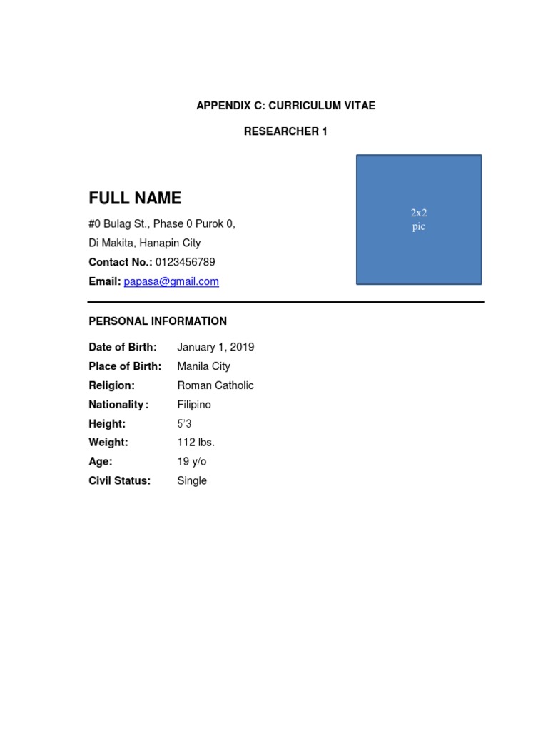 Full Name: Appendix C: Curriculum Vitae Researcher 1 | PDF