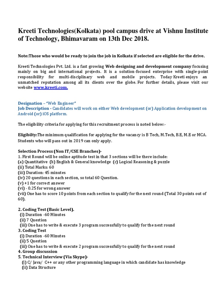 Kreeti Technologies (Kolkata) | PDF | Test (Assessment) | Computer ...