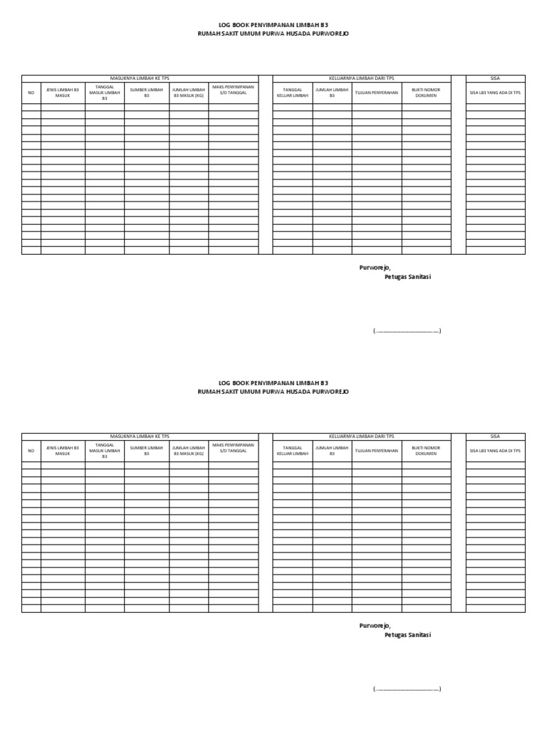 Log Book Penyimpanan Limbah b3 | PDF