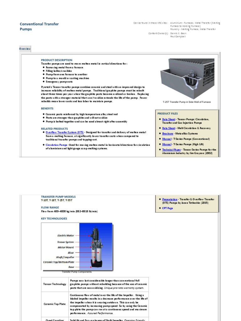 Molten Metal Transfer Pump Solutions | PDF | Pump | Metals