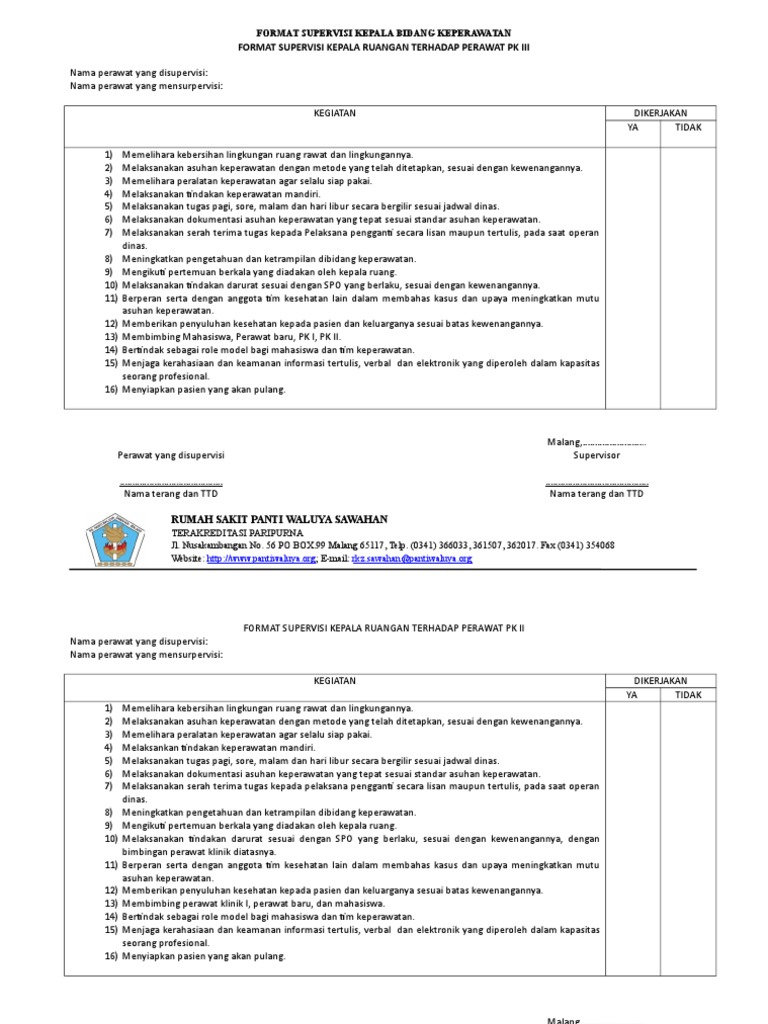 FORMAT SUPERVISI Ruangan | PDF