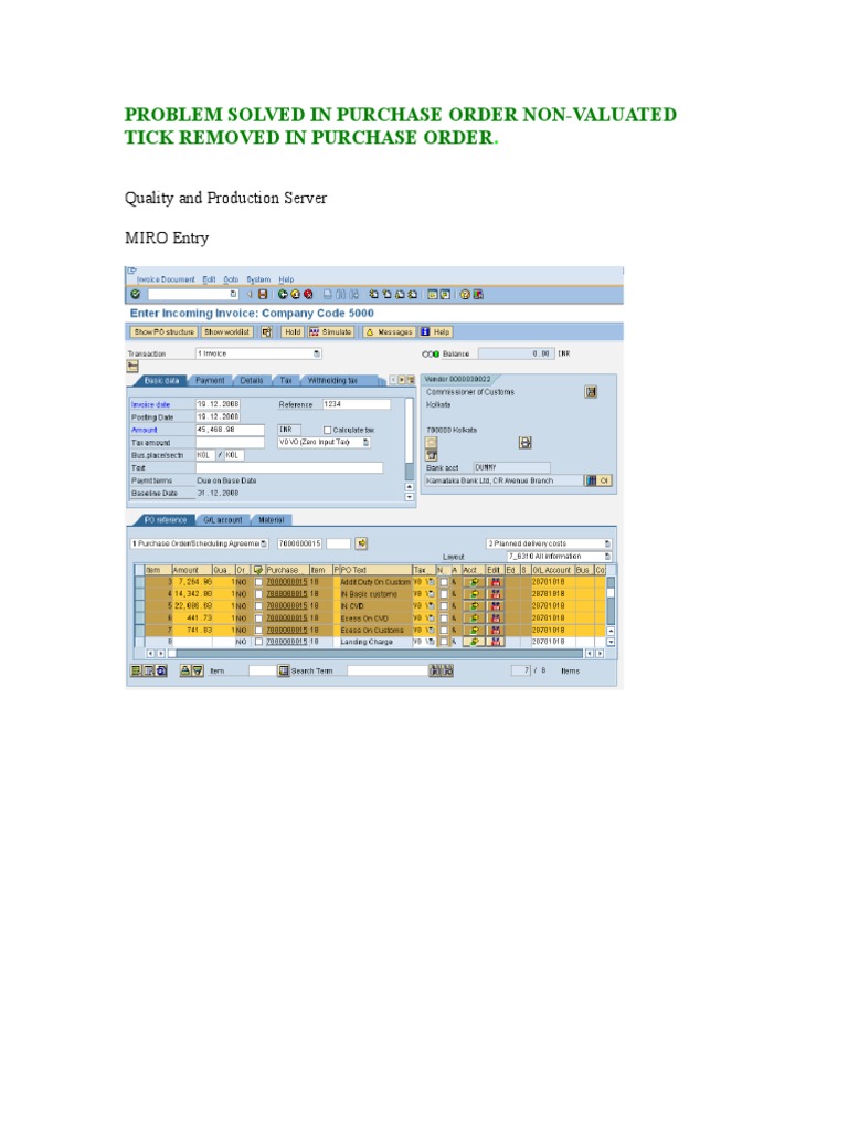 Problem Solved in Purchase Order Non-Valuated Tick Removed in Purchase ...