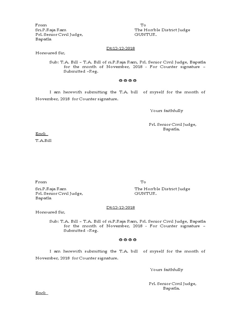 T.A BILL COVERING LETTER.doc | Bachelor Of Arts | Qualifications