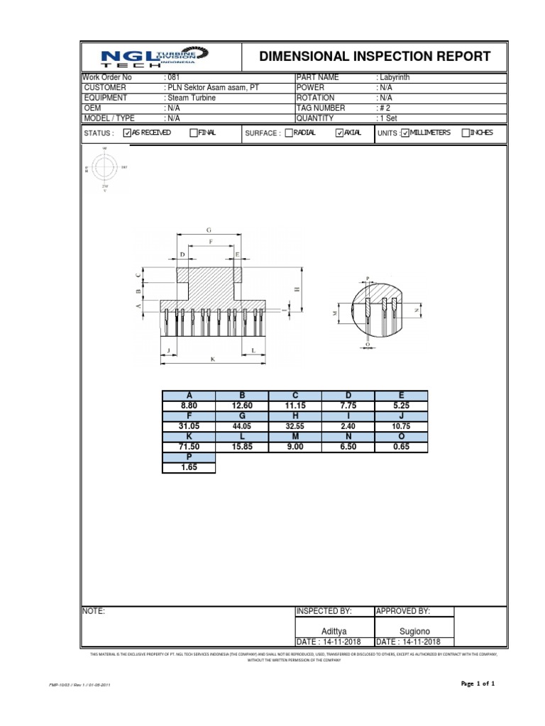 Dimensional Inspection Report: Status: Surface: Units | PDF | Power ...