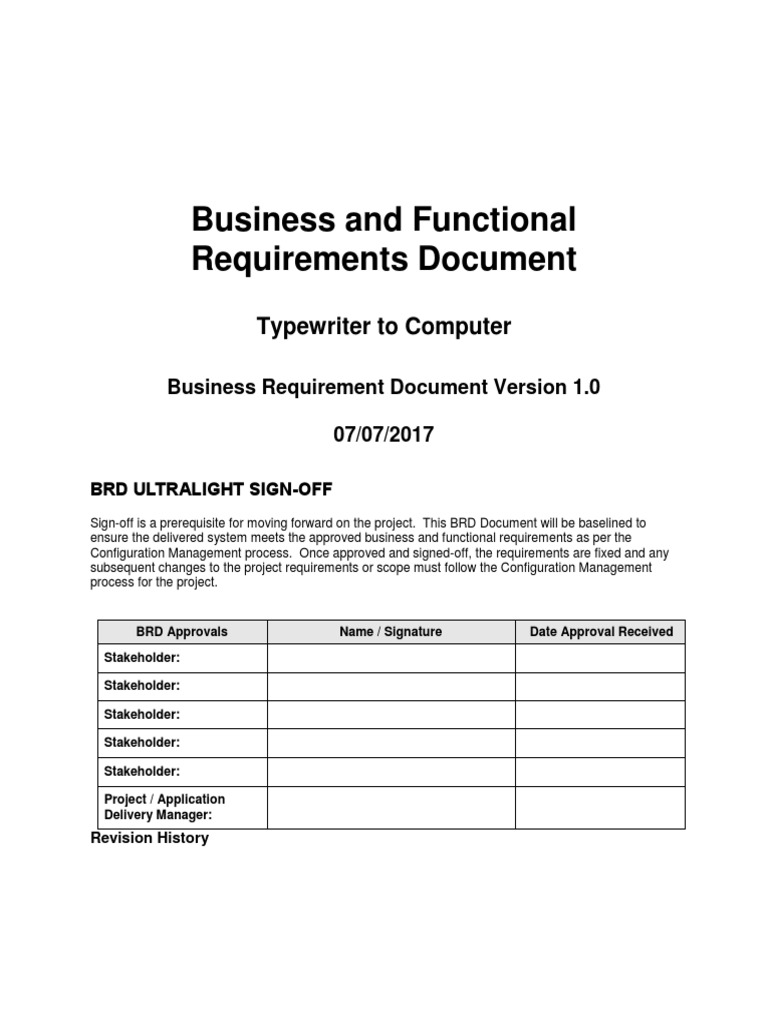 Business and Functional Requirements Document Approved Baselined | PDF ...
