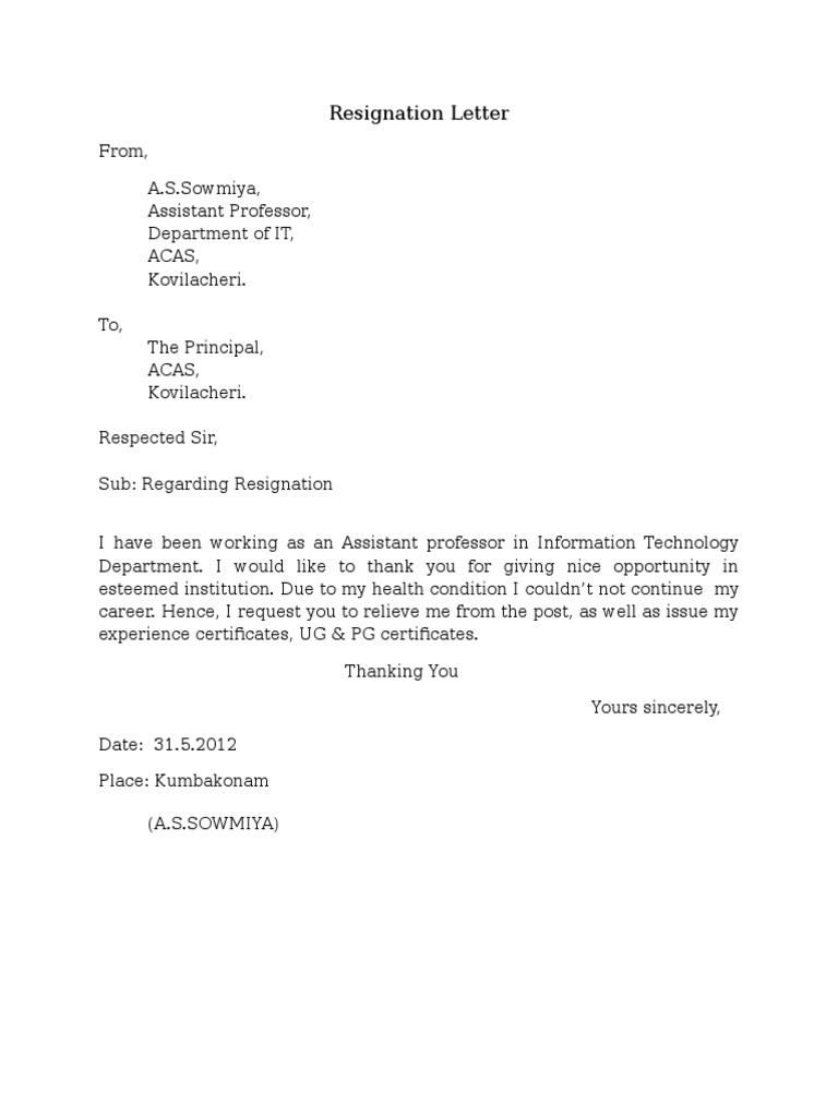 Resignation Letter | PDF