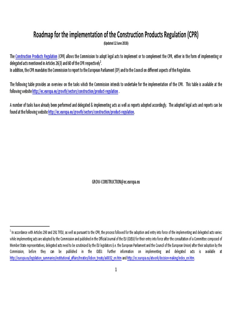Roadmap For The Implementation of The Construction Products Regulation ...