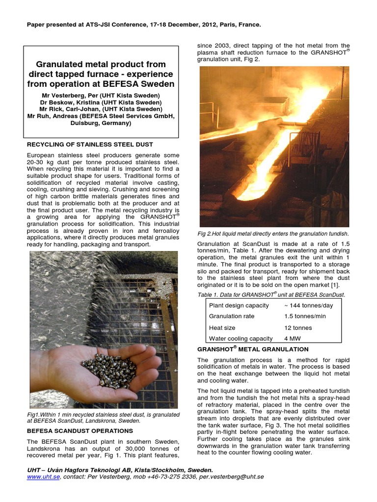 2012 Granulated Metal Product From Direct Tapped Furnace | PDF | Metals ...