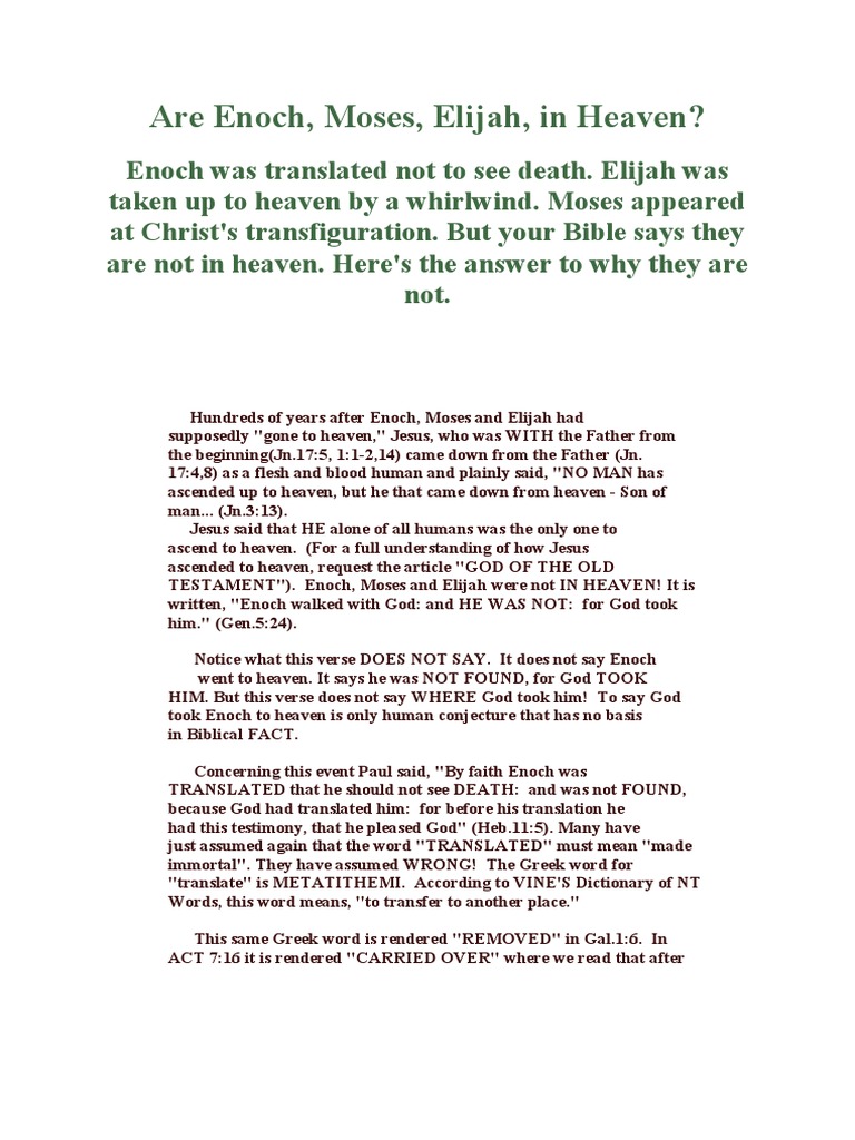 Are Enoch Elijah in Heaven | PDF | Elijah | Religious Cosmologies