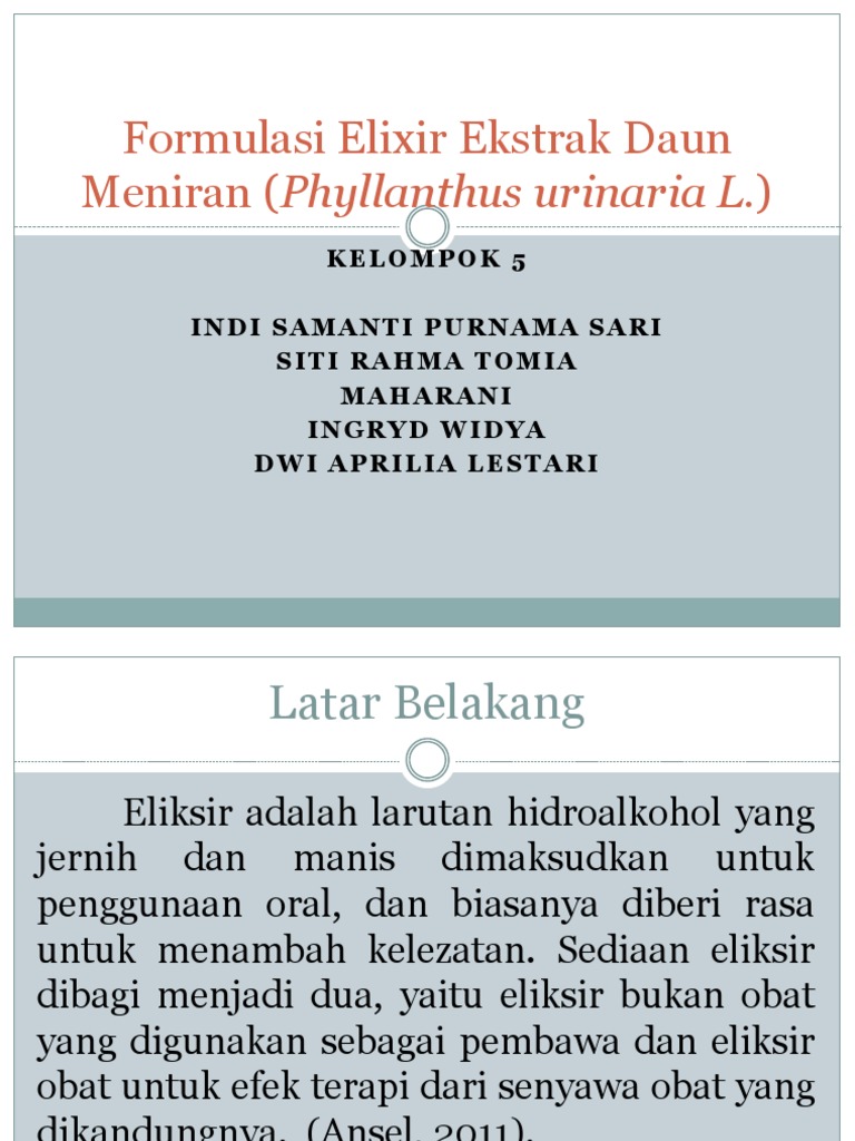 Formulasi Elixir Ekstrak Daun Meniran (Phyllanthus Urinaria | PDF