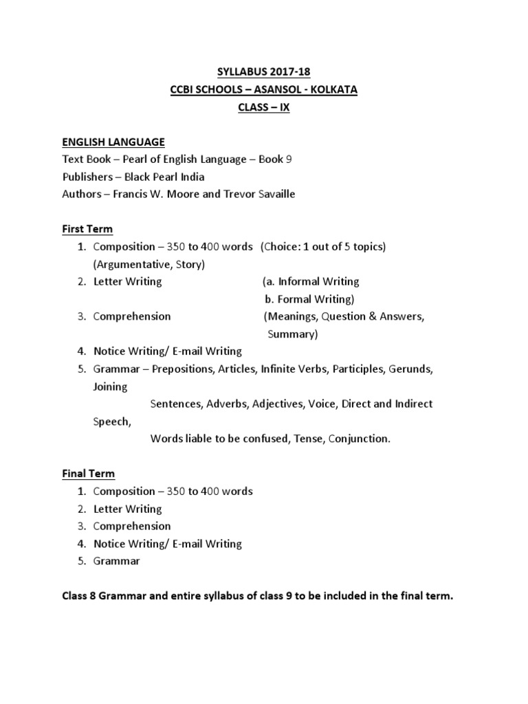 Class 9 Syllabus 2017 18 | PDF | Control Flow | Chemistry
