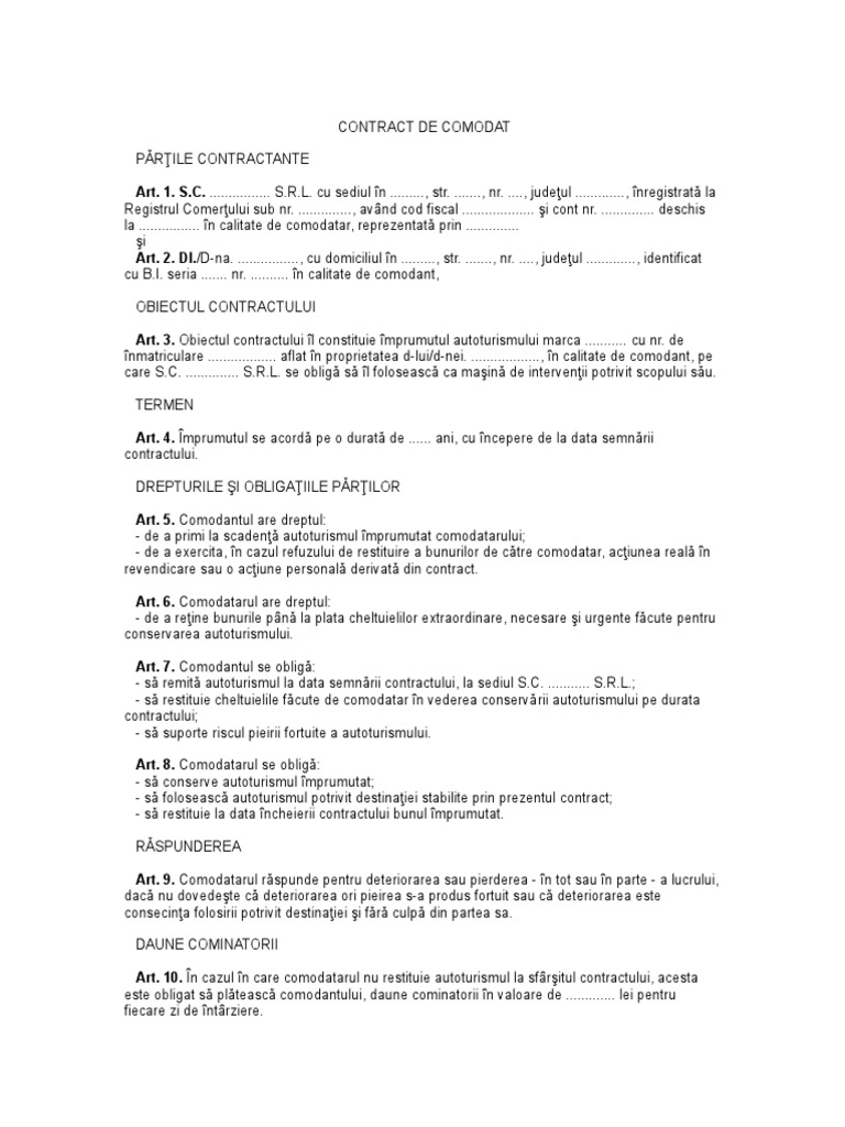 Contract de Comodat 2 | PDF