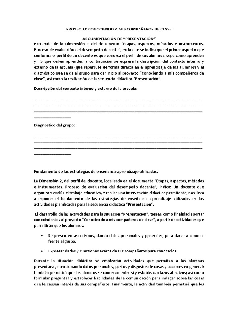 Proyecto-Conociendo A Mis Compañeros | PDF | Aprendizaje | Evaluación