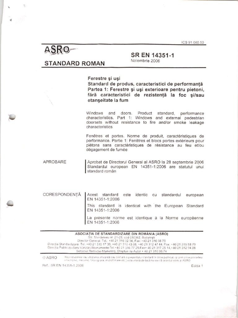 Sr-En 14351-1 Ferestre Si Usi PDF | PDF