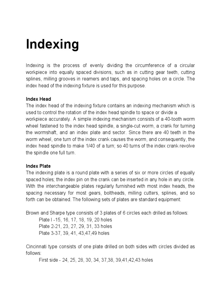 Dividing Head Indexing | PDF | Fraction (Mathematics) | Equipment