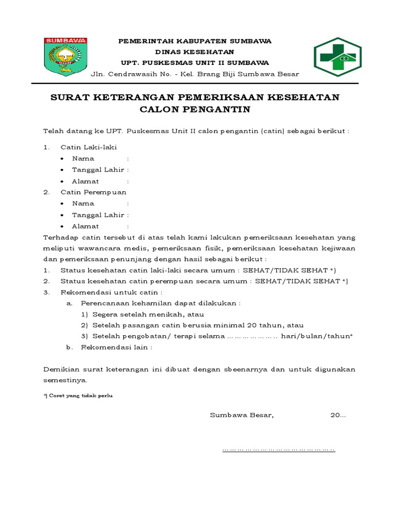Surat Keterangan Catin Sehat | PDF | Pengembangan Diri | Sains & Matematika