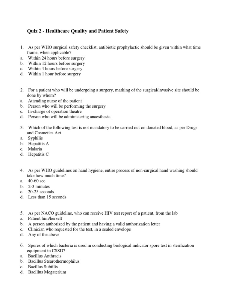 Quiz 2 - Healthcare Quality and Patient Safety | PDF | Intensive Care ...