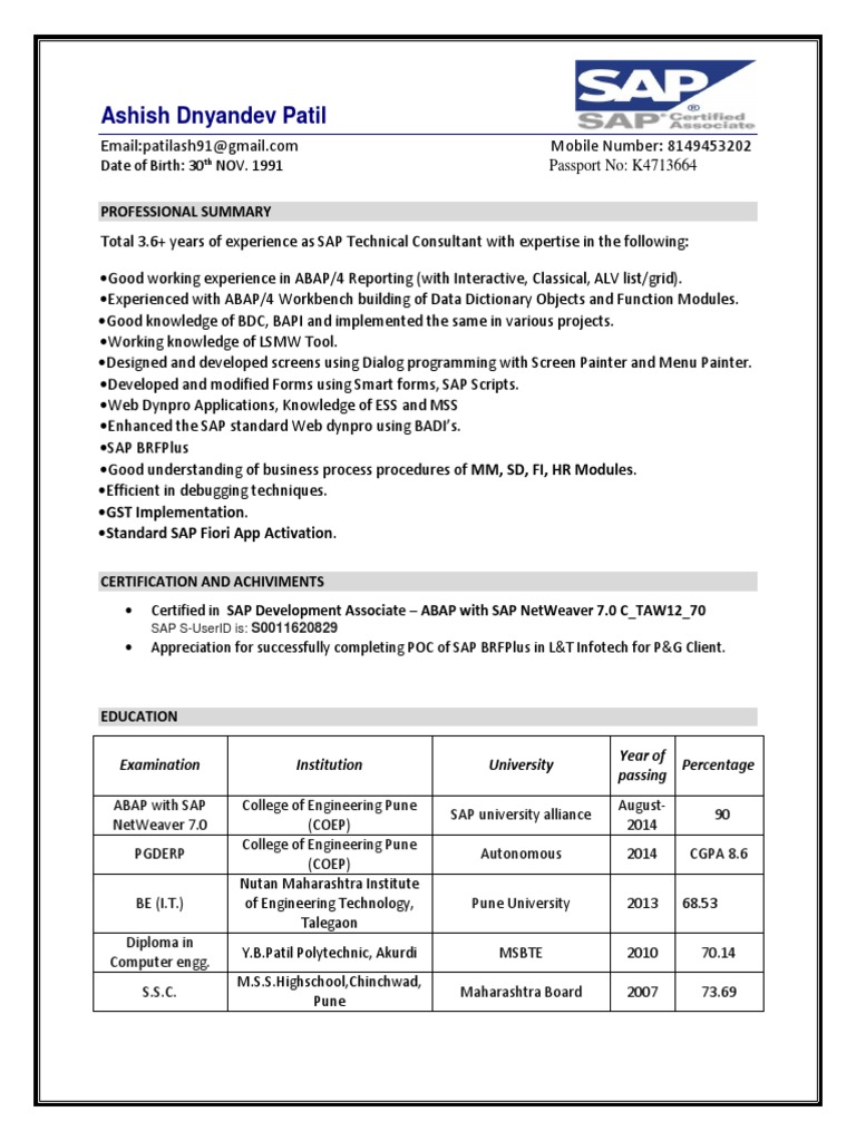 Sap Abap Sample Resume | PDF | Sap Se | Information Technology