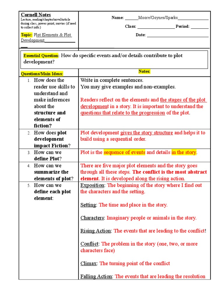 Cornell Notes Fiction Updated | PDF | Plot (Narrative)