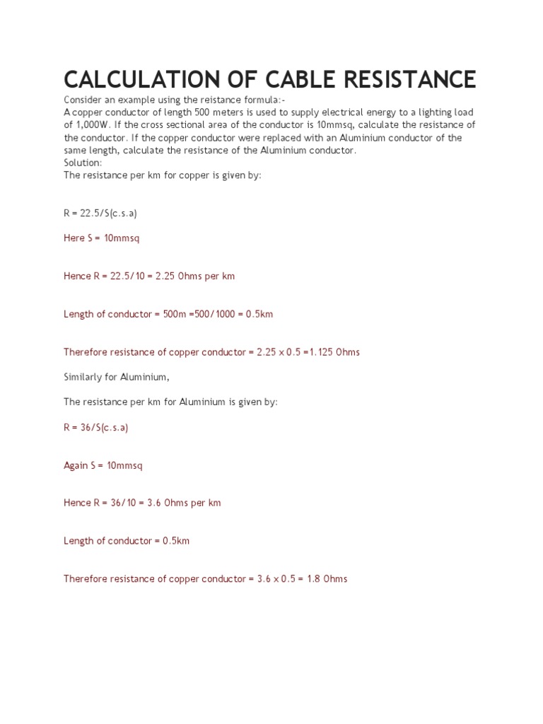 Cable Resistance Calculation Examples | PDF | Science & Mathematics ...
