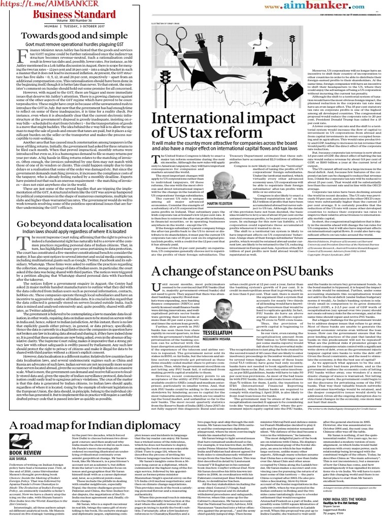 International Impact of US Tax Reform: A Change of Stance On PSU Banks ...