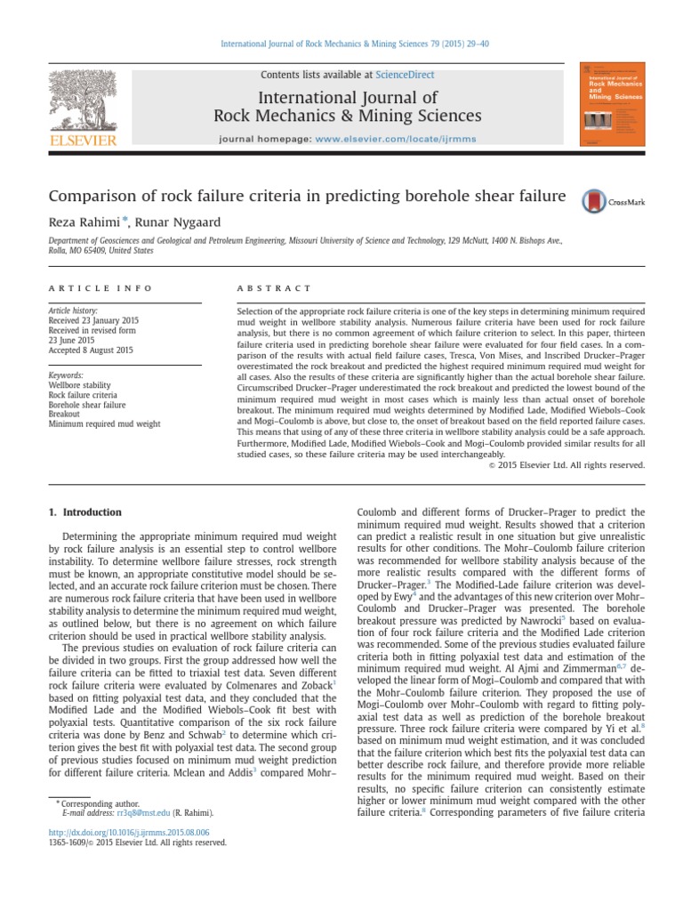 35 - Comparison of Rock Failure Criteria in Predicting Borehole Shear ...