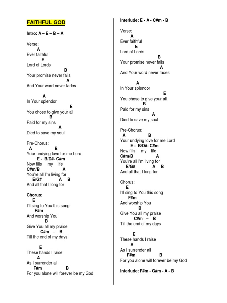Faithful God Song Chords | PDF | Song Structure | Religious Belief And ...