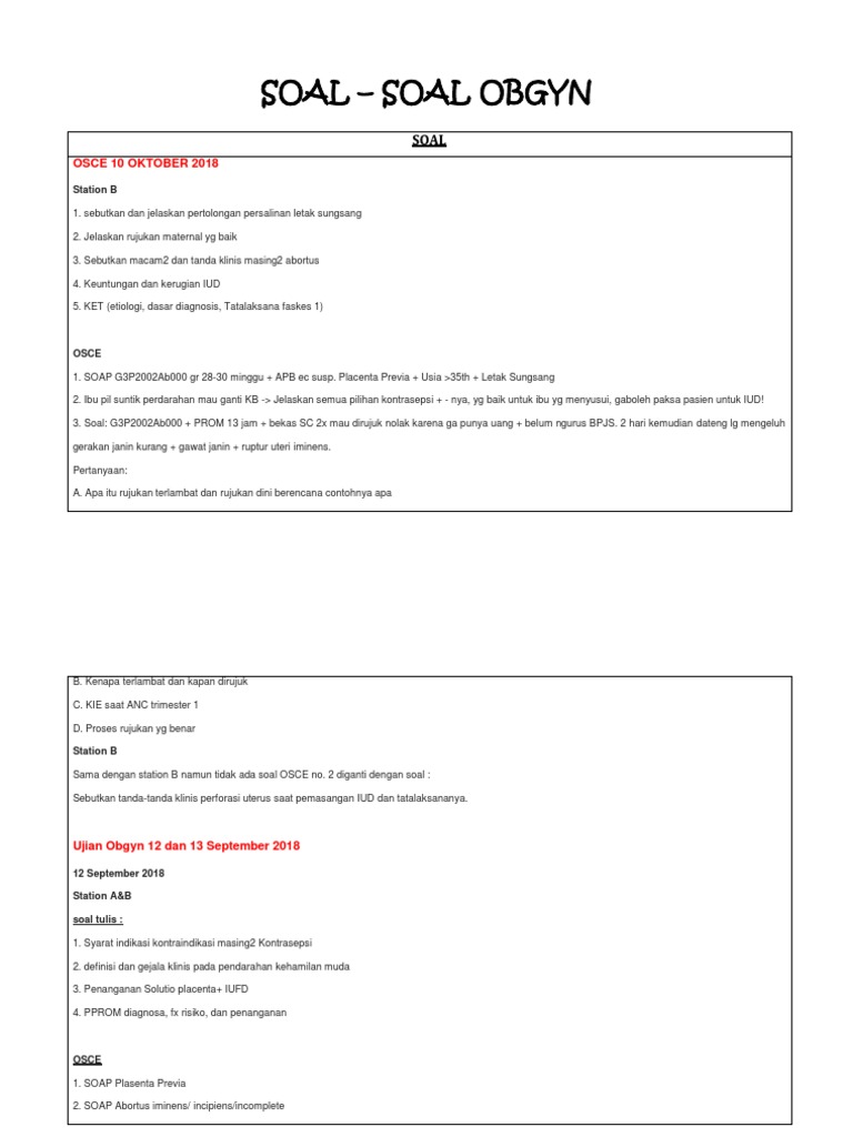 Soal - Soal Obgyn | PDF