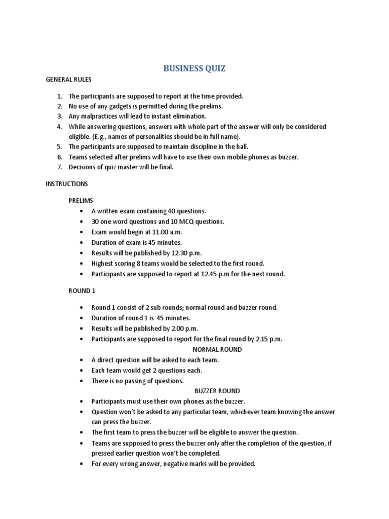 Business Quiz | PDF | Question | Multiple Choice