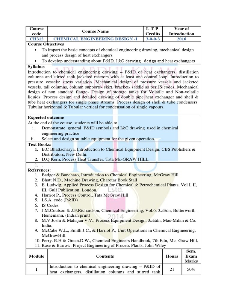 Chemical Engg Design Course CH312 | PDF | Heat Exchanger | Distillation