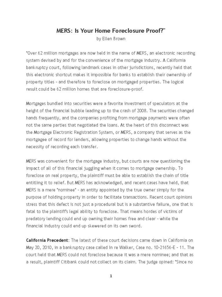 MERS: Is Your Home Foreclosure Proof?" | Download Free PDF ...